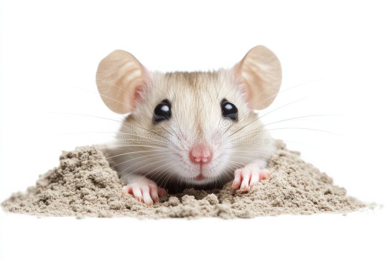 Curious Mouse Peeks Out from Small Burrow in a Simple White Environment ...