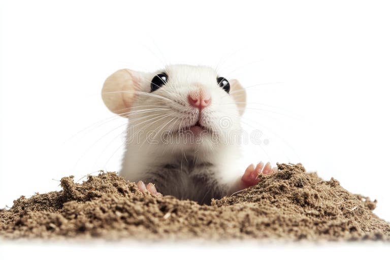 Curious Mouse Peeks from Small Burrow in a Simple White Setting by the ...