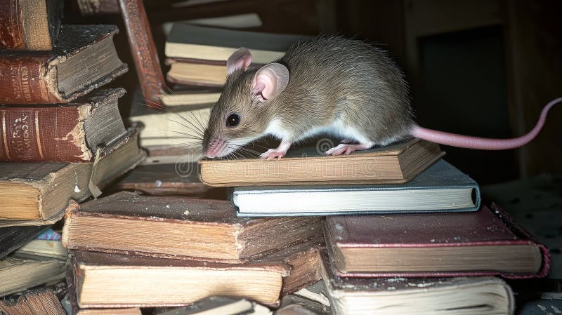A Curious Mouse on a Stack of Books Stock Image - Image of nature ...