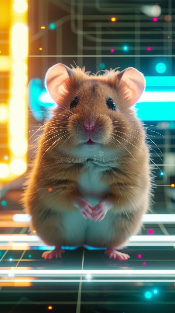 Curious Mouse in a Neon-lit High-tech Setting Stock Image - Image of ...