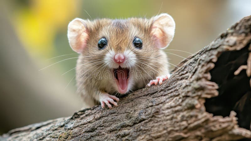 Curious Mouse Vocalizing on a Tree Branch Stock Image - Image of ...
