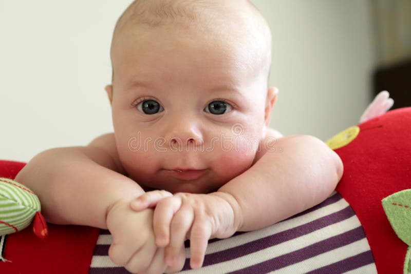 Curious Newborn Boy Lying on a Crawling Roll Stock Image - Image of ...