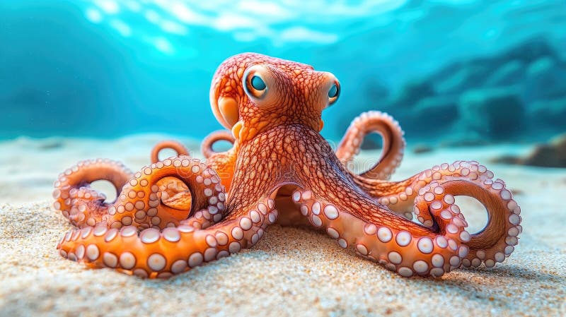 Curious Octopus Exploring Ocean Floor with Tentacles Outstretched Stock ...