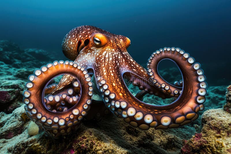 A Curious Octopus Exploring the Seafloor with Its Tentacles Extended ...
