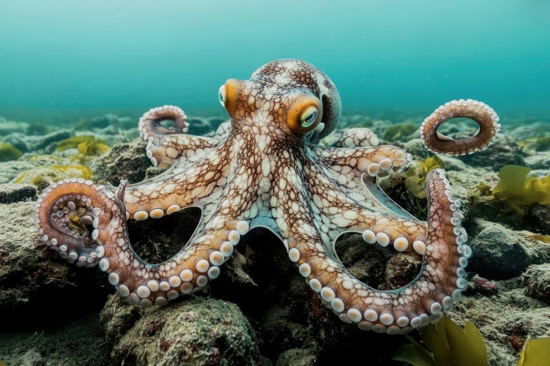 A Curious Octopus Exploring the Seafloor with Its Tentacles Extended ...