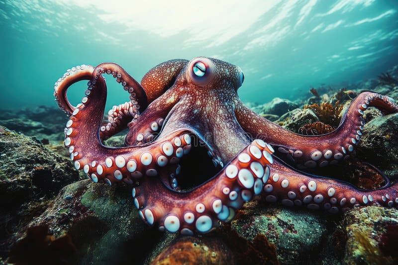 A Curious Octopus Exploring the Seafloor with Its Tentacles Extended ...