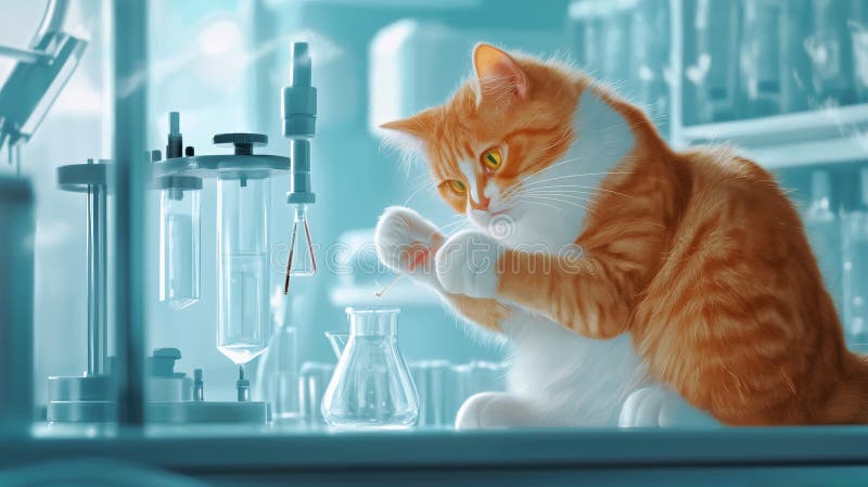 Curious Orange Cat Experiments in a Laboratory Setup Stock Illustration ...