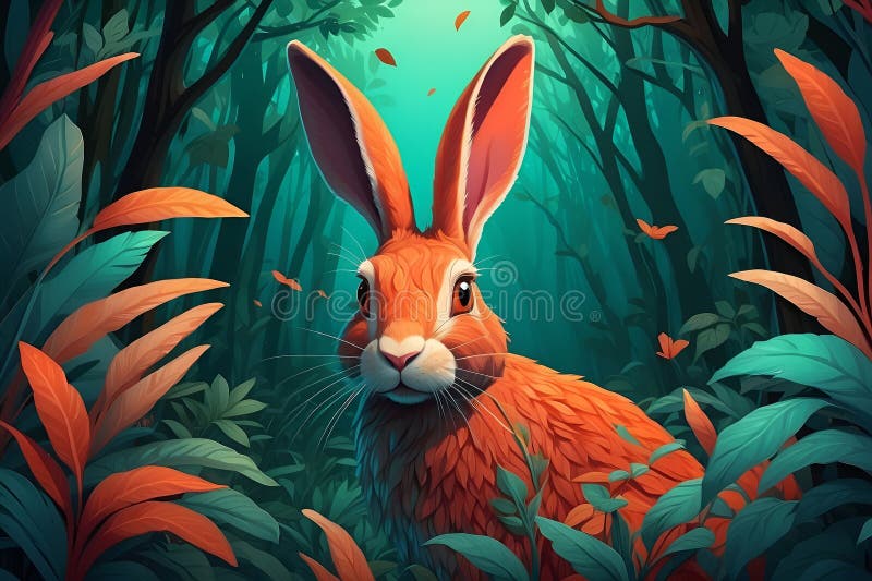 Curious Orange Rabbit Exploring Lush Green Forest. AI Generated Stock ...