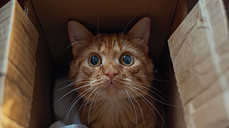 Curious Orange Tabby Cat in a Box Stock Image - Image of orange ...