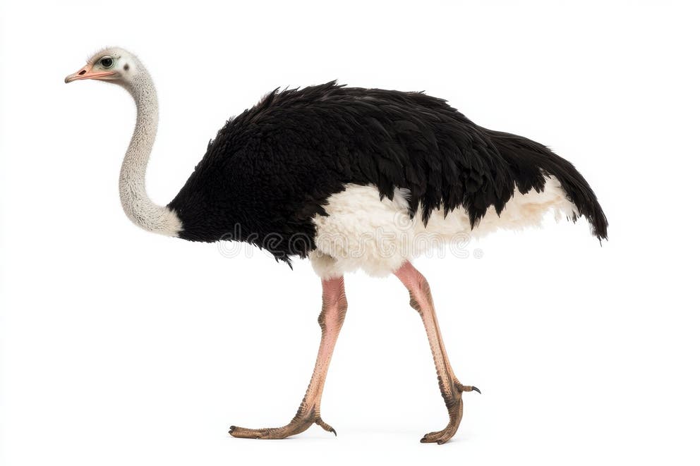 Curious Ostrich with Extended Neck Exploring a Clean White Backdrop ...