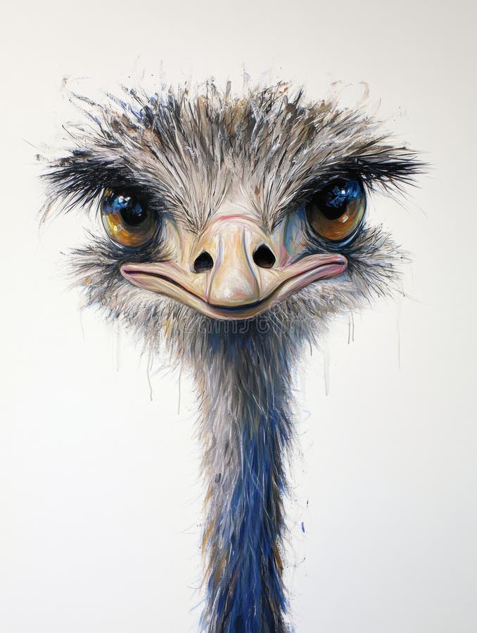 Curious Ostrich with Long Neck Extending Forward Against Clean White ...