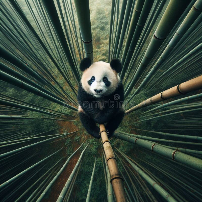 Curious Panda Looking Down from a Bamboo Forest Stock Vector ...