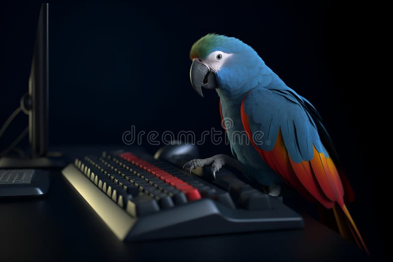 A Curious Exotic Parrot on a Laptop Keyboard Stock Illustration ...