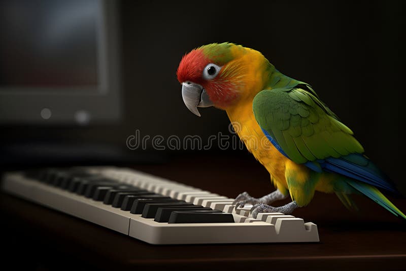 A Curious Exotic Parrot on a Laptop Keyboard Stock Illustration ...