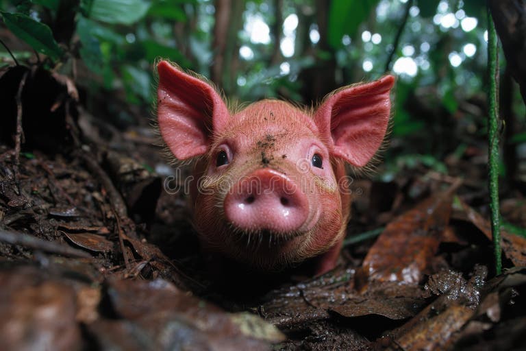 Curious pig in the forest stock illustration. Illustration of ears ...