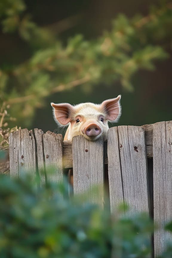 A Curious Pig Looking Out from Behind a Fence Stock Photo - Image of ...