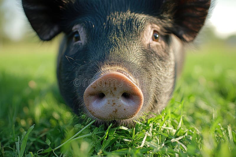 Curious Pig Lying in Grass on a Farm Stock Illustration - Illustration ...