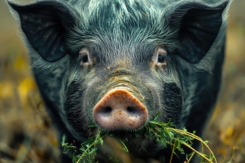 Curious Pig Lying in Grass on a Farm Stock Illustration - Illustration ...