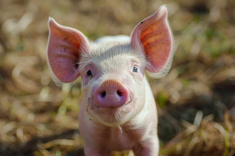 Curious Piglet in a Field stock illustration. Illustration of farmland ...