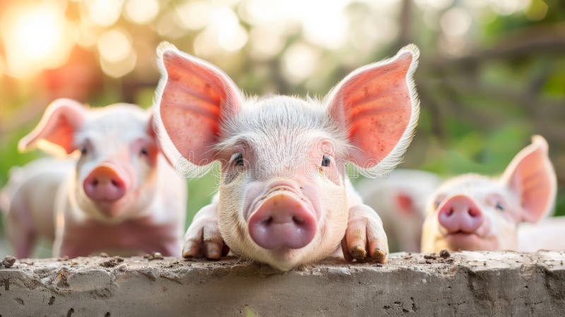 Curious Piglets Peering Over Fence.. AI Generated Stock Image - Image ...