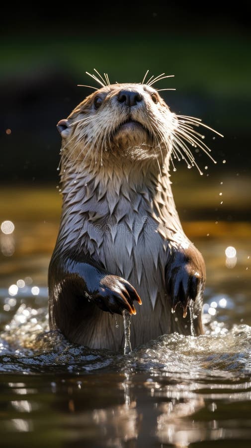 A Curious and Playful Otter Splashes through the Water Stock Photo ...