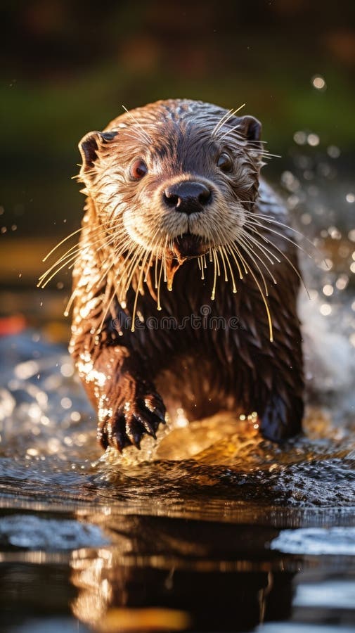 A Curious and Playful Otter Splashes through the Water Stock Image ...
