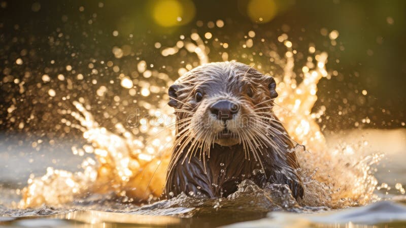 A Curious and Playful Otter Splashes through the Water Stock Image ...
