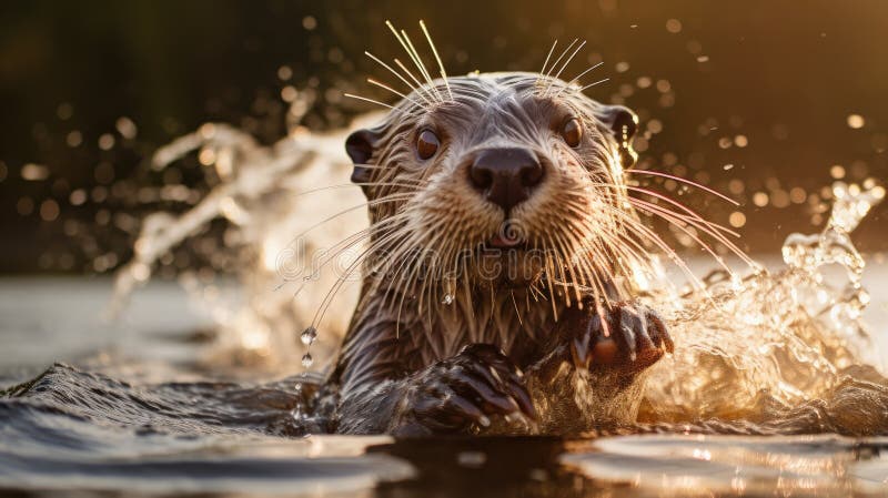 A Curious and Playful Otter Splashes through the Water Stock Image ...