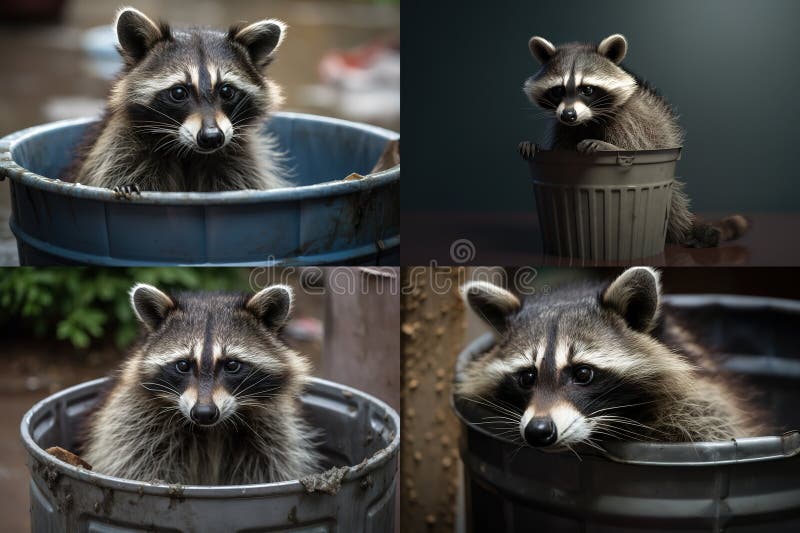 A Curious and Playful Raccoon in a Trash Can Generative AI Stock ...