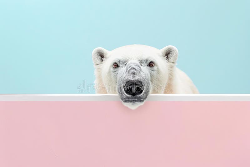 Curious Polar Bear Peering Over a Pink and Blue Wall Stock Illustration ...
