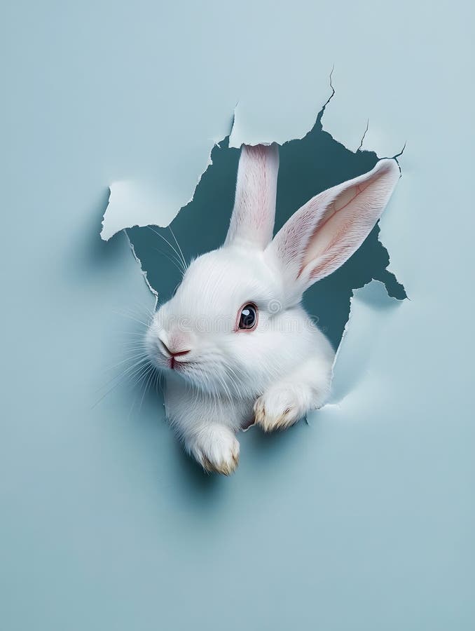 Curious Rabbit Emerging from a Wall Stock Illustration - Illustration ...