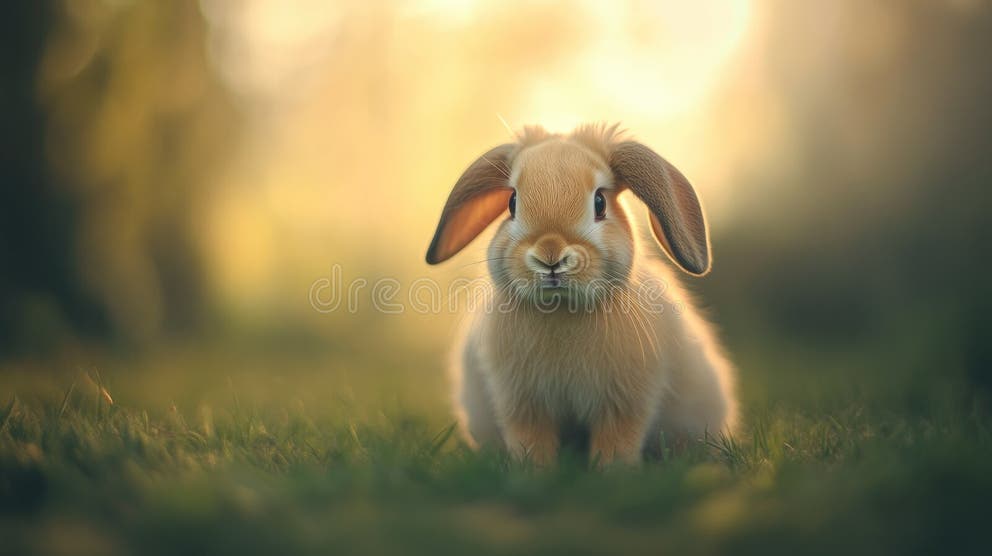 Curious Rabbit Exploring the Green Landscape. Stock Illustration ...