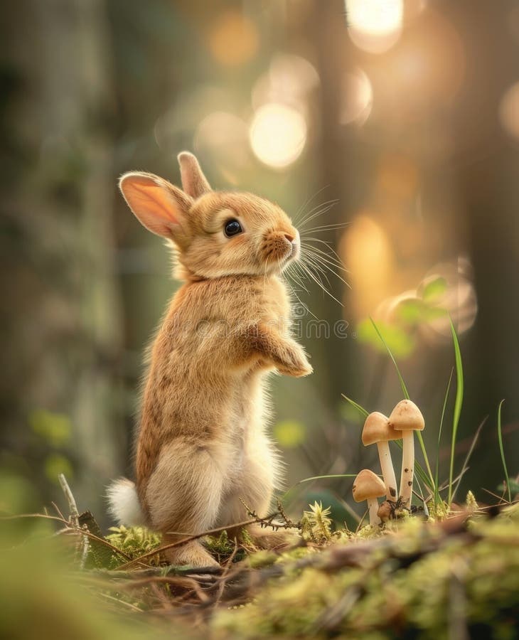 Curious rabbit in a forest stock illustration. Illustration of fuzzy ...