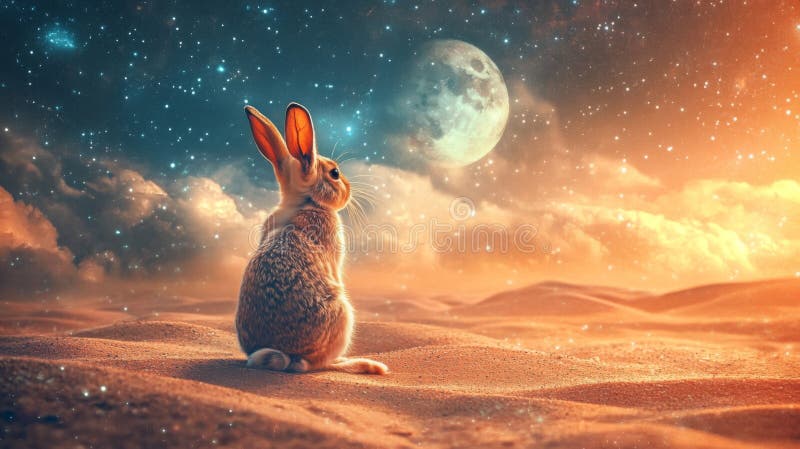 Rabbit Gazing the Moon during Mid-Autumn Festival, Vector Illustration ...