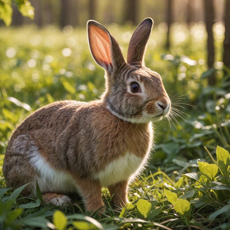 Curious Rabbit in Grass with Spring Leaves Cinematic Film Still Stock ...