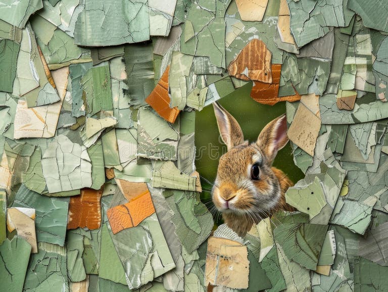 Curious Rabbit Peeking through Broken Green Glass Stock Illustration ...