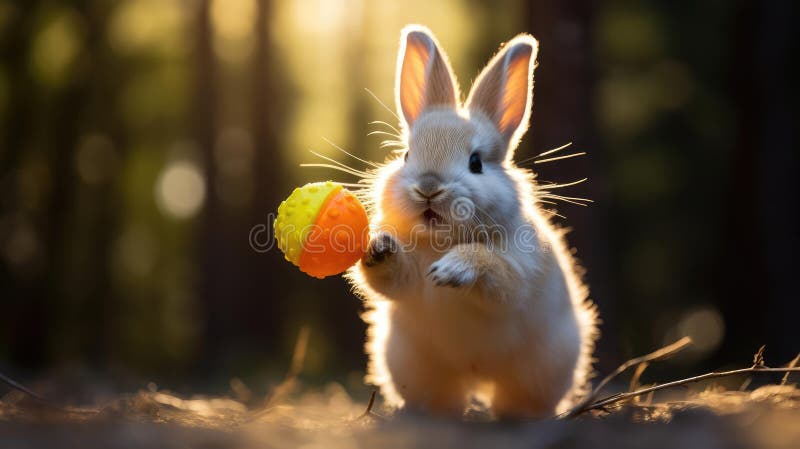 Curious Rabbit Playing with Toys Stock Illustration - Illustration of ...