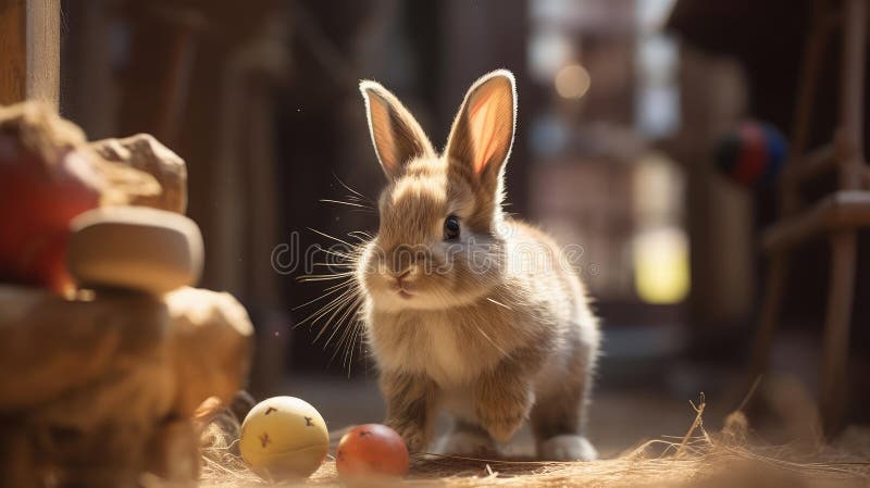 Curious Rabbit Playing with Toys Stock Illustration - Illustration of ...