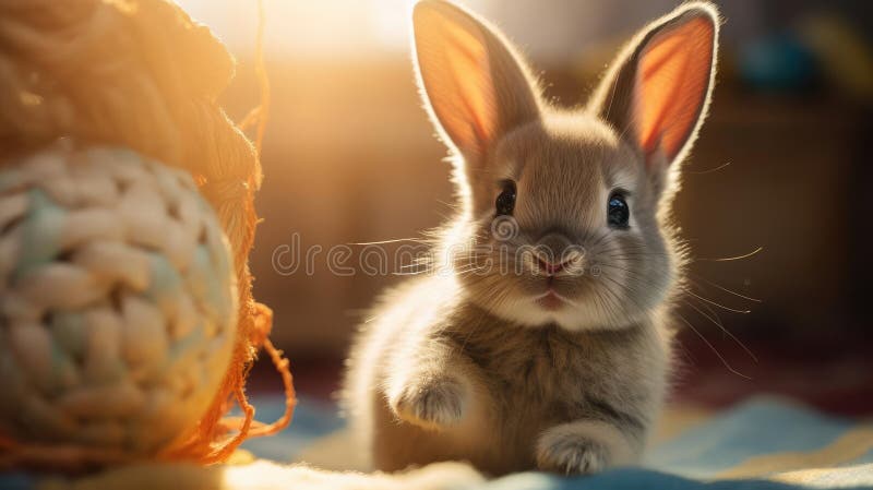 Curious Rabbit Playing with Toys Stock Illustration - Illustration of ...