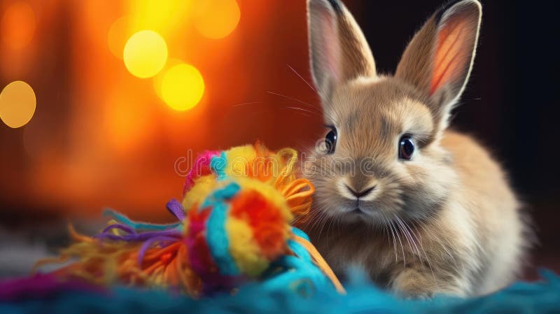 Curious Rabbit Playing with Toys Stock Photo - Image of animal, year ...