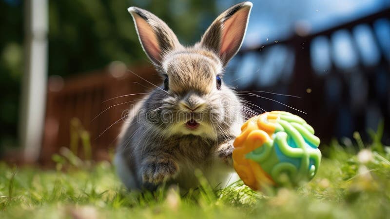 Curious Rabbit Playing with Toys Stock Photo - Image of communicating ...