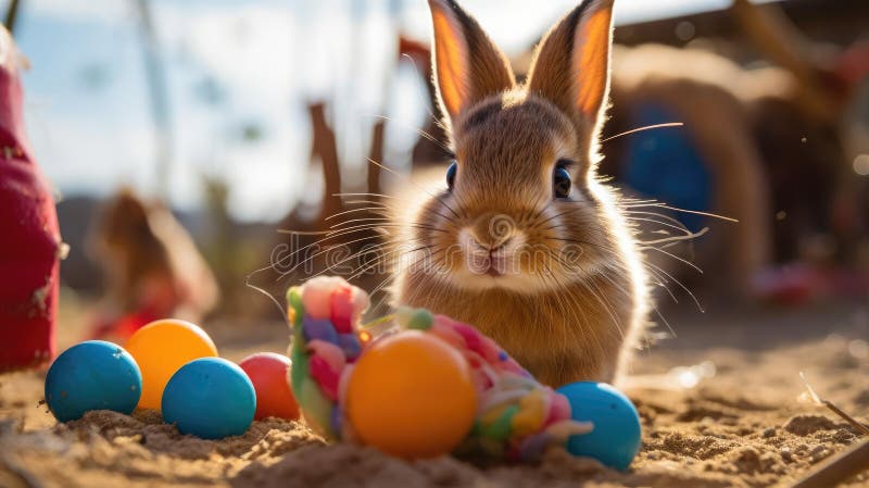 Curious Rabbit Playing with Toys Stock Illustration - Illustration of ...