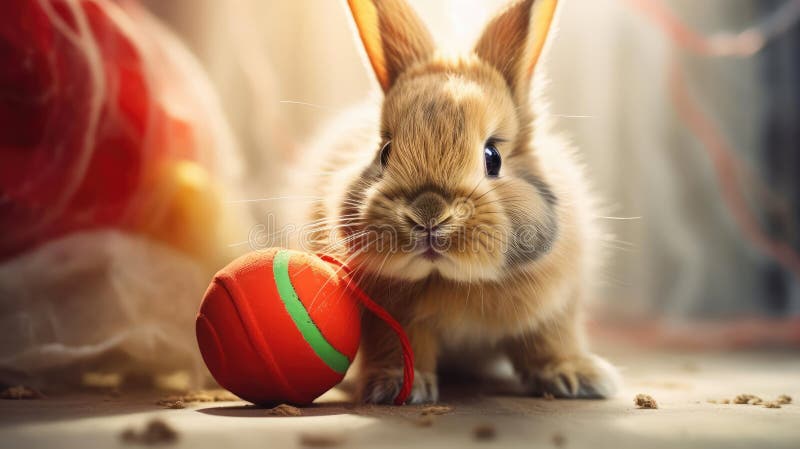 Curious Rabbit Playing with Toys Stock Photo - Image of bunny, farm ...