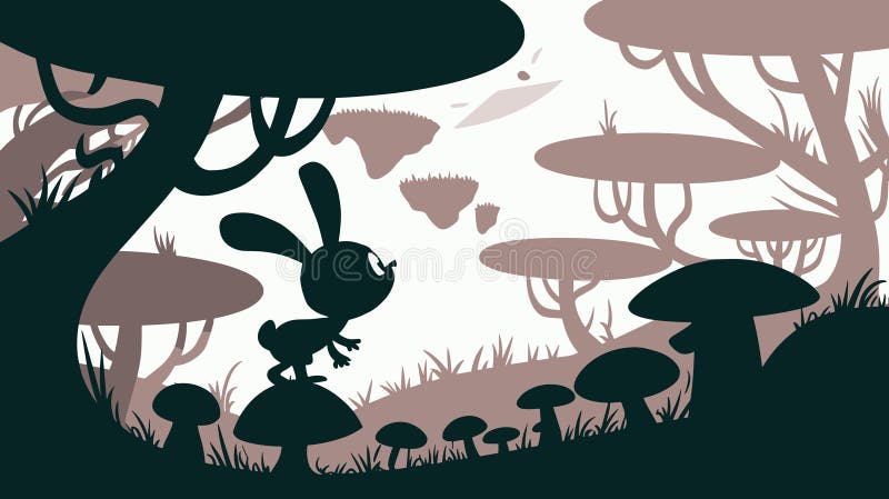 Curious Rabbit Silhouette Exploring a Fantastical Landscape. Stock ...