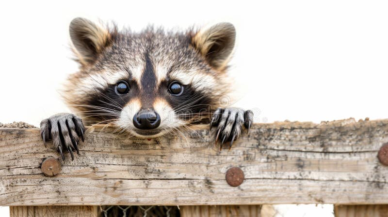 Curious Raccoon Staring at the Camera on White Backdrop with Copy Space ...