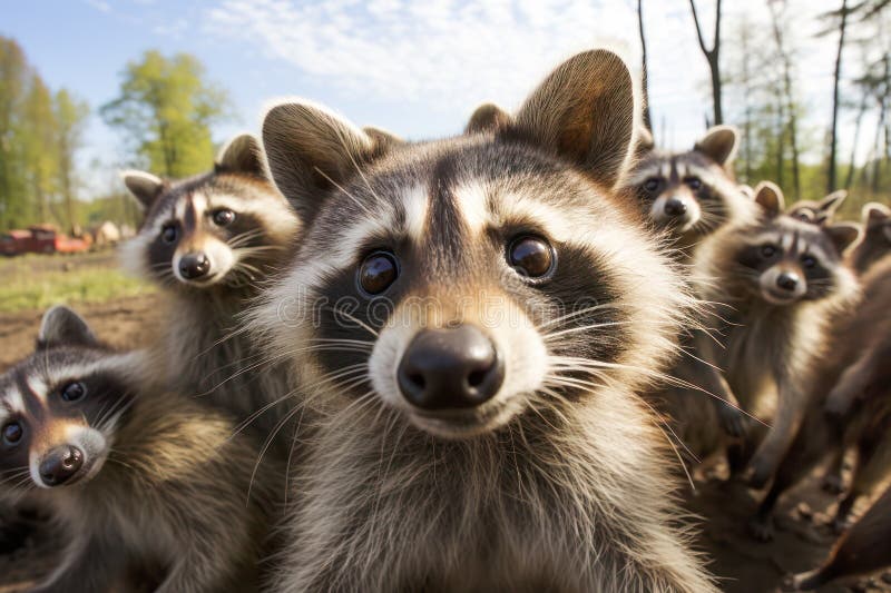 Curious Raccoons in Forest Posing at Camera. Stock Illustration ...