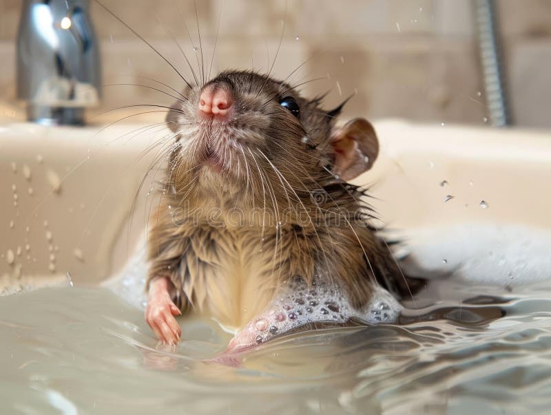 A Curious Rat Enjoying a Splash in the Bath Stock Illustration ...
