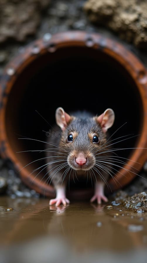 Curious Rat Peeking Out from a Rusty Sewer Pipe Close Up Stock ...