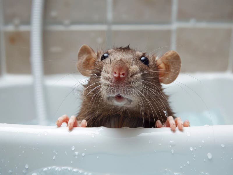 Curious Rat Peeking Out from White Bathtub Stock Illustration ...