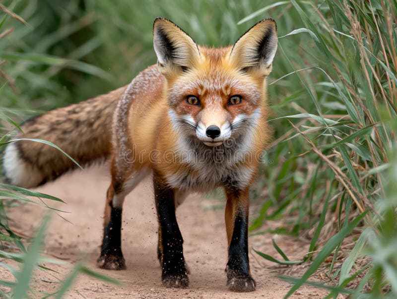 Curious Red Fox in Natural Habitat Stock Illustration - Illustration of ...